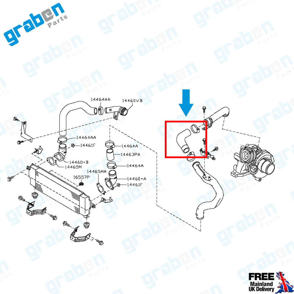 INTERCOOLER TURBO HOSE PIPE FOR NISSAN QASHQAI 2.0 DCI 14463JD70E ...